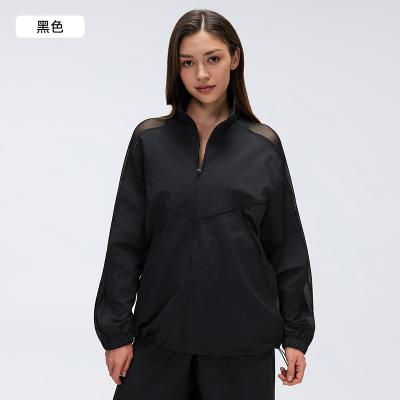 China Women's Black Mesh Panel Lightweight Zip Up Windbreaker Jacket for sale