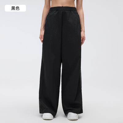 China Women's Black Mesh Panel Wide Leg Lightweight Casual Pants for sale