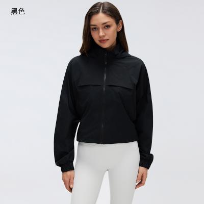 China Black Cropped Hooded Lightweight Windbreaker Jacket for sale