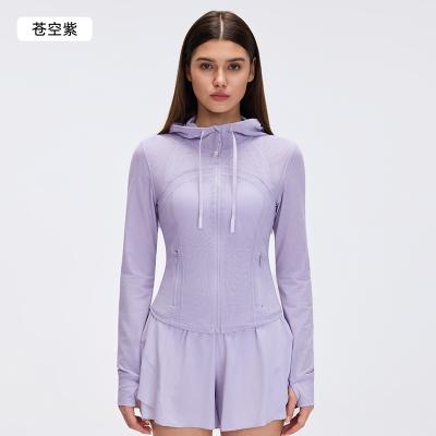 China Lavender Full-Zip Hooded Yoga Jacket with Thumb Holes for Workout and Outdoor Use for sale