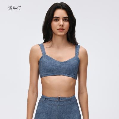 China Light Denim Cropped Bralette Top with Wide Straps for Casual and Summer Wear for sale
