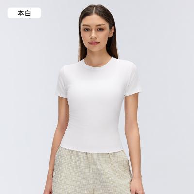 China White Slim Fit Crew Neck Short Sleeve T Shirt Casual Form Fitted Everyday Top for sale