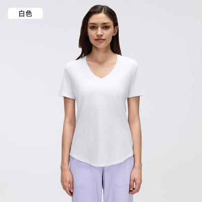 China White V Neck Short Sleeve T Shirt Loose Fit Casual Everyday Workout Top for sale