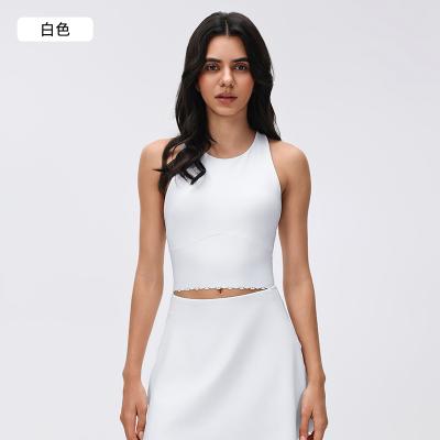 China White Sleeveless Cropped Tank Top with Lace Trim for Yoga and Casual Wear for sale