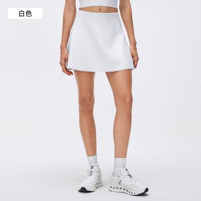 China White Lace Trim A-Line Tennis Skirt with Built-in Shorts for Golf and Casual Wear for sale