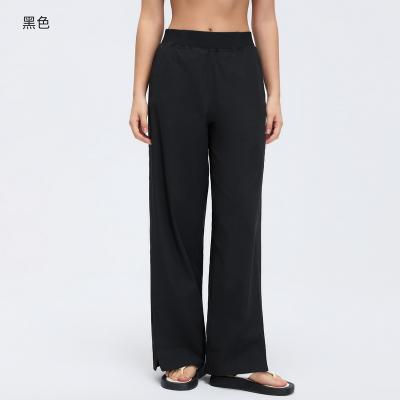 China Black High Waisted Wide Leg Pants with Elastic Waistband for Casual and Workout Wear for sale