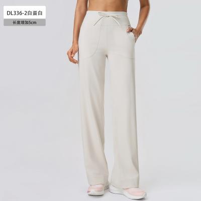 China White High Waisted Wide Leg Pants with Added Length for Casual and Athleisure Wear for sale