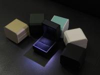 China Customized Your Logo-Black Pu Leather LED Ring Box for sale