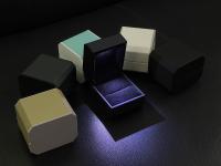 China Customized Your Logo-Gold Pu Leather LED Ring Box for sale