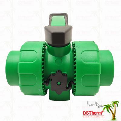 China Sperrkugel PPR Doppelverbindungskugelventil mit Plastikkugel S2.5 20-63MM zu verkaufen