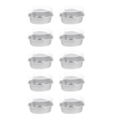 China Aluminum Foil Box Cake Pan Set with Lids 10 Pcs Heart-Shaped Flanera Baking Ramekin for sale