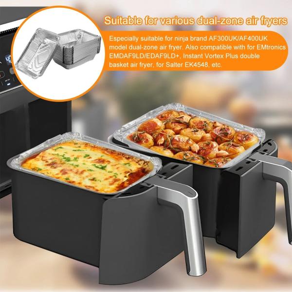 Quality 50/100Pcs Aluminum Foil Trays for Double Basket Air Fryers Food Grade Baking for sale