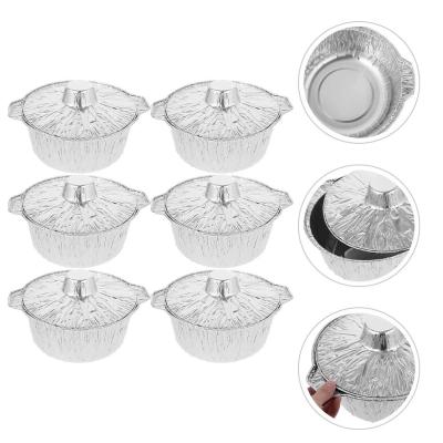 China 1100Ml 6Pcs Round Tinfoil Pots for Baking Aluminum Foil Pie Pans Lids Disposable Tin Pot for sale