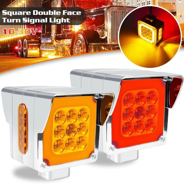 Quality Amber/Red Double-Face Pedestal Fender Light with Stud Mount Square 39 LED Brake Turn Tail Signal Trailer Light for sale