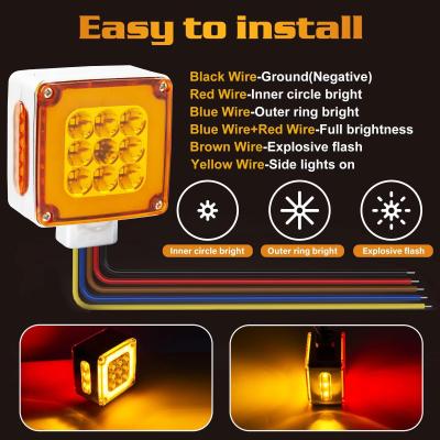 China Amber/Red Double-Face Pedestal Fender Light with Stud Mount Square 39 LED Brake Turn Tail Signal Trailer Light for sale