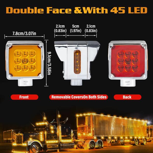 Quality Amber/Red Double-Face Pedestal Fender Light with Stud Mount Square 39 LED Brake for sale