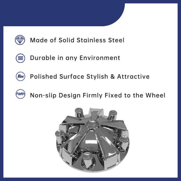Quality Custom Chrome Removable Hub Caps Cover Kit 33mm 32mm Front Rear Semi Truck Wheel for sale