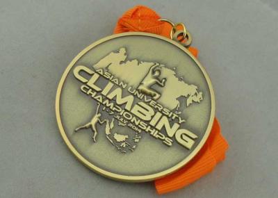 China Asia University Climbing Die Cast Medals, With Antique Brass Plating for sale