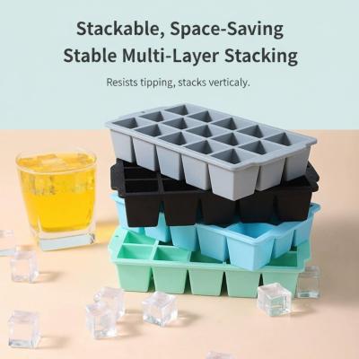 China Food Grade BPA Free Silicone Ice Cube Tray With Lid Reusable Easy Release Ice Mold Stackable Freezer Safe Ice Tray for sale