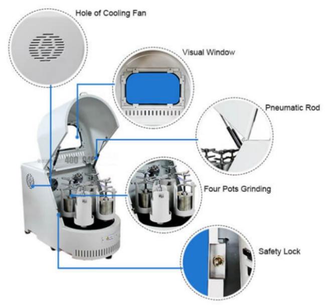 Stainless Steel Jar Laboratory Grinding Machine Vertical Planetary Ball Mill