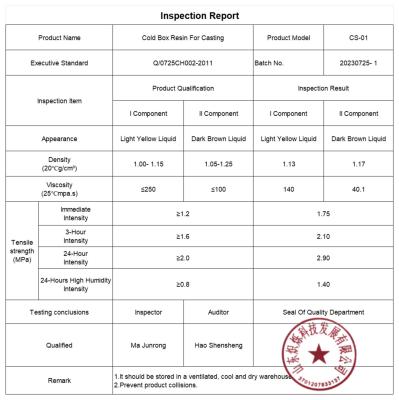 Cina Purezza 99,9% Colla di fissaggio della sabbia Resina di scatola fredda per fusione di ferro e acciaio in vendita