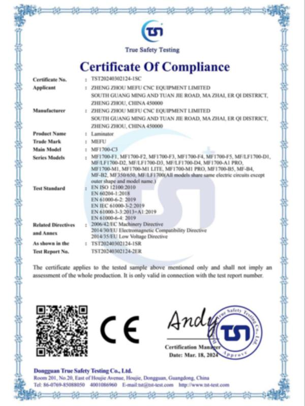 CE - ZHENGZHOU MEFU CNC EQUIPMENT LIMITED