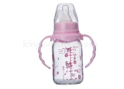 China 120ml Standard Neck Glass Baby Bottles Custom Logo with Straight Shaped Handle for sale