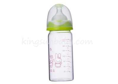 China Heat Resistant Glass Baby Bottles Double Colour Ring With Silicone Nipple for sale