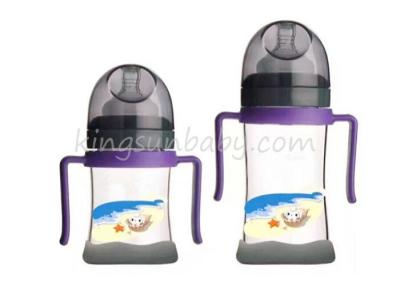 China Arc Shape Glass Infanrt Feeding Bottle Anti-broken With Silicone Sleeve for sale