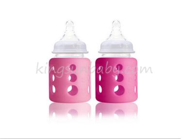 China Normal Neck Glass Baby Bottle Anti-broken With Protective Silicone Cover 120ml for sale