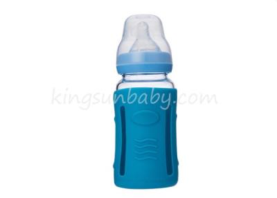 China Bpa Free Baby Bottles 8 Ounce , Glass Breastmilk Bottles With Silicone Protective Cover for sale