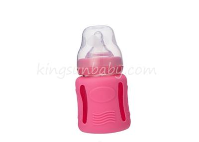 China Wide Mouth Anti-drop Borosilicate Glass Feeding Bottle With Silicone Sleeve, 150ML for sale