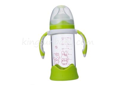 China Anti - Drop Wide Neck Glass Baby Bottles With Double Colored Handle 220ML for sale