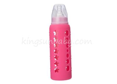China High Borosilicate Glass Baby Bottles With Silicone Sleeve Regular Neck 8 Oz for sale