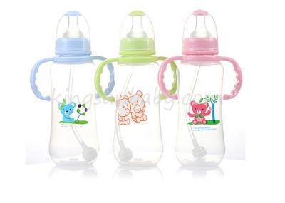China Color printing Plastic Feeding Bottle with Handle and Straw 8 ounce for sale
