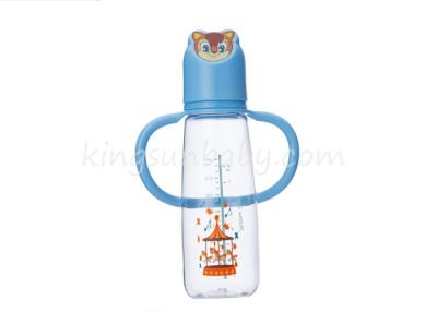 China Milk Nursing Standard Neck Baby Bottles With Lovely Handle In Square Shape 240ml for sale
