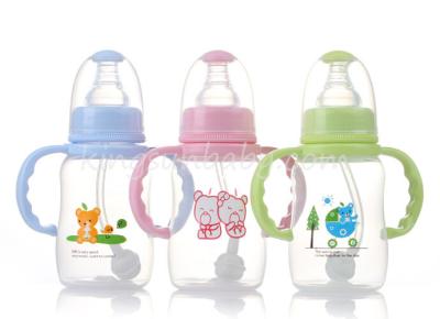 China Printed PP Baby Feeding Bottle with Handle 125ml/4 oz with Straw for sale