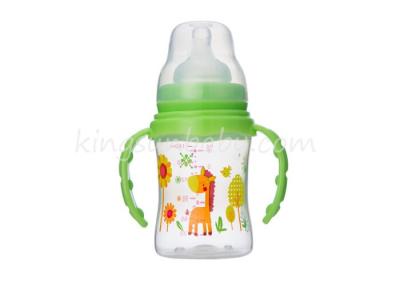 China Cartoon Printed Wide Neck Baby Bottle For Breastfeeding Special Shape Double Colors for sale