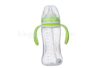 China Wide Neck PP Feeding Safest Baby Bottles with Double Color Handle and Soft Nipple for sale