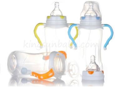 China 330ml Plastic Baby Bottle with Double Colors Handle, Durable Feeding Bottle for sale