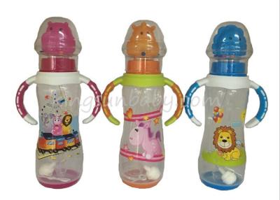 China Animal Rattle Design Plastic Standard Neck Baby Bottles With Sensor Base and Handles for sale