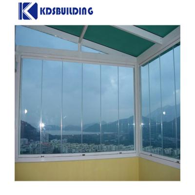 China KDSBuilding Bi-klappbare Fenster ohne Rahmen gehärtetes Gleitglas Bi-klappbare Balkonfenster zu verkaufen