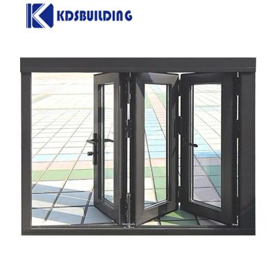 China Top Design KDSBuilding AS2047 Commercieel geluidsdicht geïsoleerd drievoudig glas aluminium vouwvenster Te koop