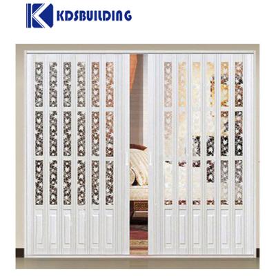China Customized Plastic Accordion Folding Door Transparent Glass Vertical PVC Frame for sale