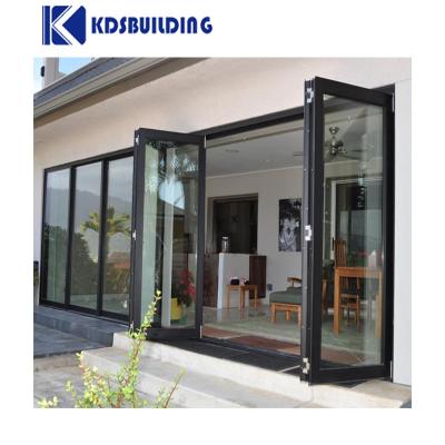 China KDSBuilding Xiamen Zwart raam Buiten Aluminium Bifold Door Voor Super House Windows Te koop