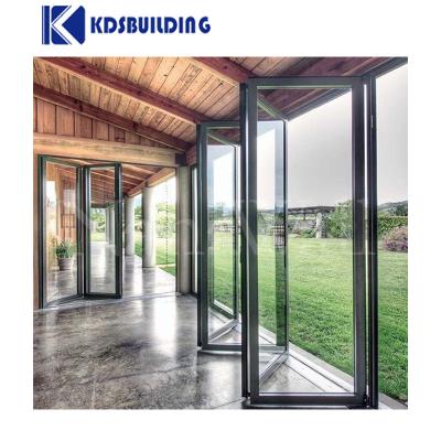 China KDSBuilding Xiamen Zwart raam Buiten Aluminium Bifold Door Voor Super House Windows Te koop
