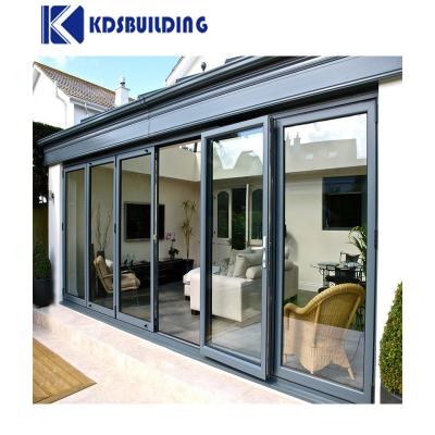 China Horizontaal glijdend thermisch isolatie orkaan impact dubbele glazen aluminium tweevoudige deur Te koop