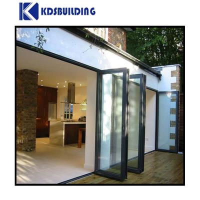 Cina KDSBalcone di costruzione Aluminio orizzontale scorrevole porte in vetro pieghevole con vetro grigio di tinta nera in vendita