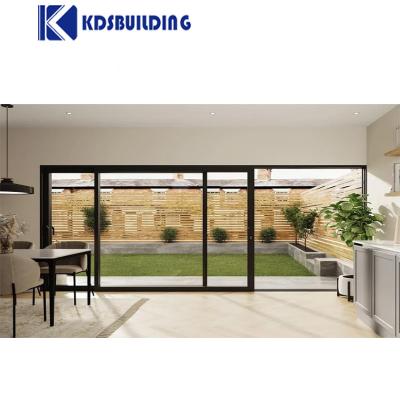 China Geluidsdicht aluminium raam deur orkaan impact proof 4 tracks gehard glas Te koop