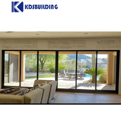 China Geluidsdicht aluminium raam deur orkaan impact proof 4 tracks gehard glas Te koop